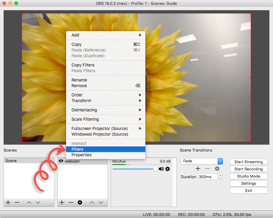 Cropping a Layer in OBS (Open Broadcaster Software)